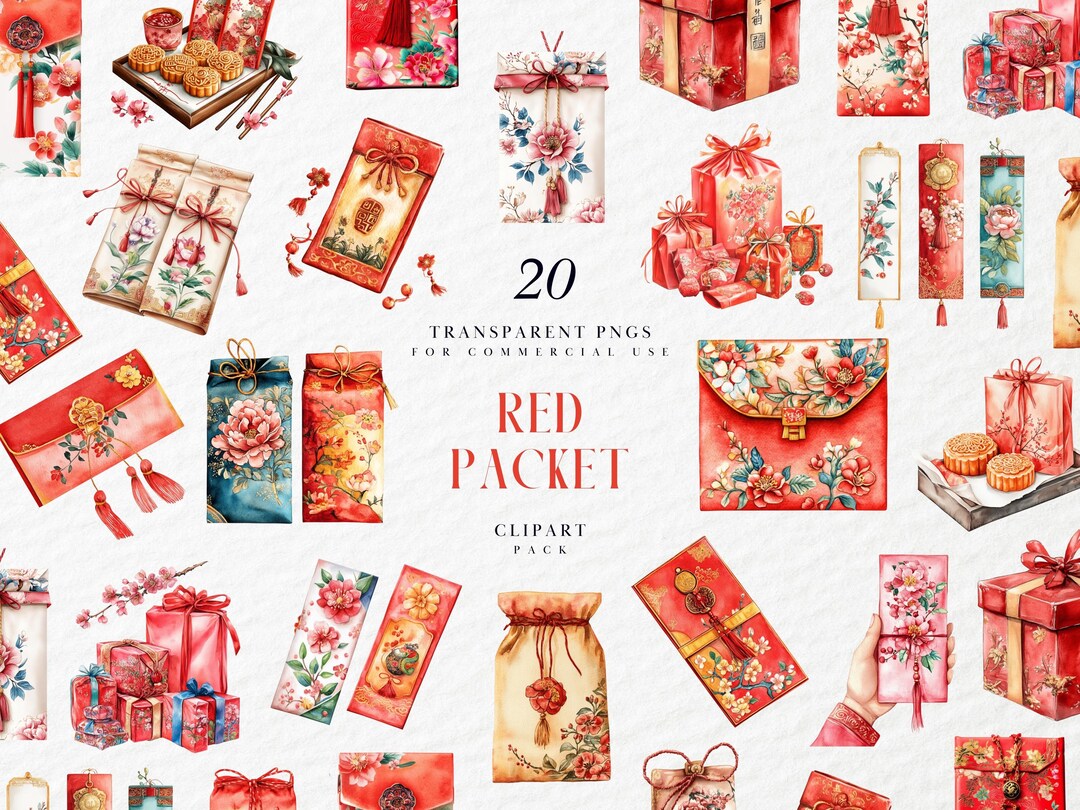 Watercolor Chinese Red Envelope Clipart, Red Packet, Red Chinese New ...