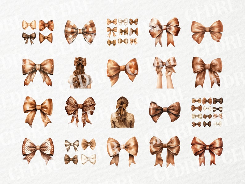 Watercolor Brown Bow Clipart, Hair Bows Clipart, Brown Ribbon Clipart ...
