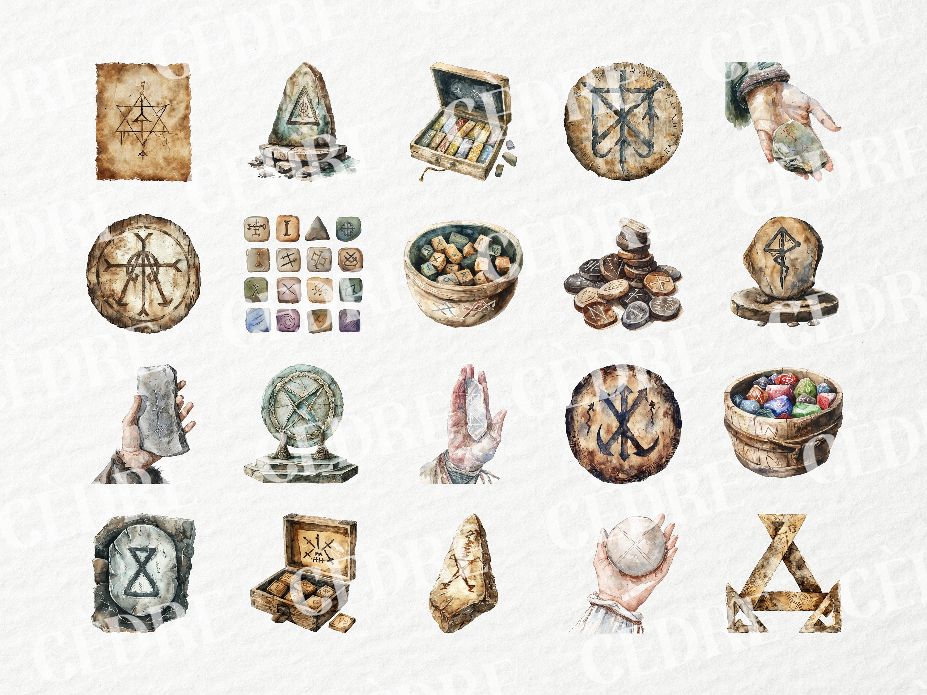 Watercolor Runes Clipart, Magical Rune Clipart, Wiccan, Witch Elements ...