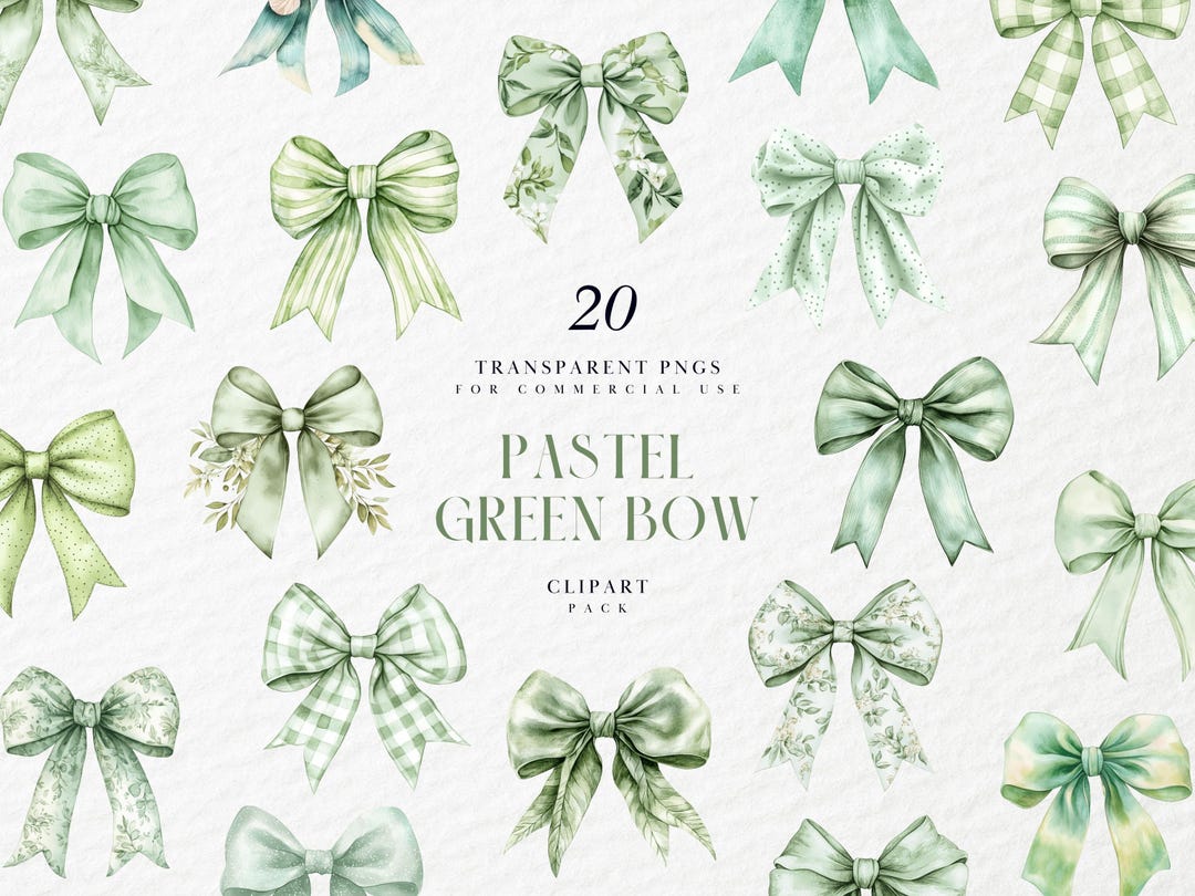 Watercolor Pastel Green Bow Clipart, Light Green Bows, Soft Ribbon Bow ...