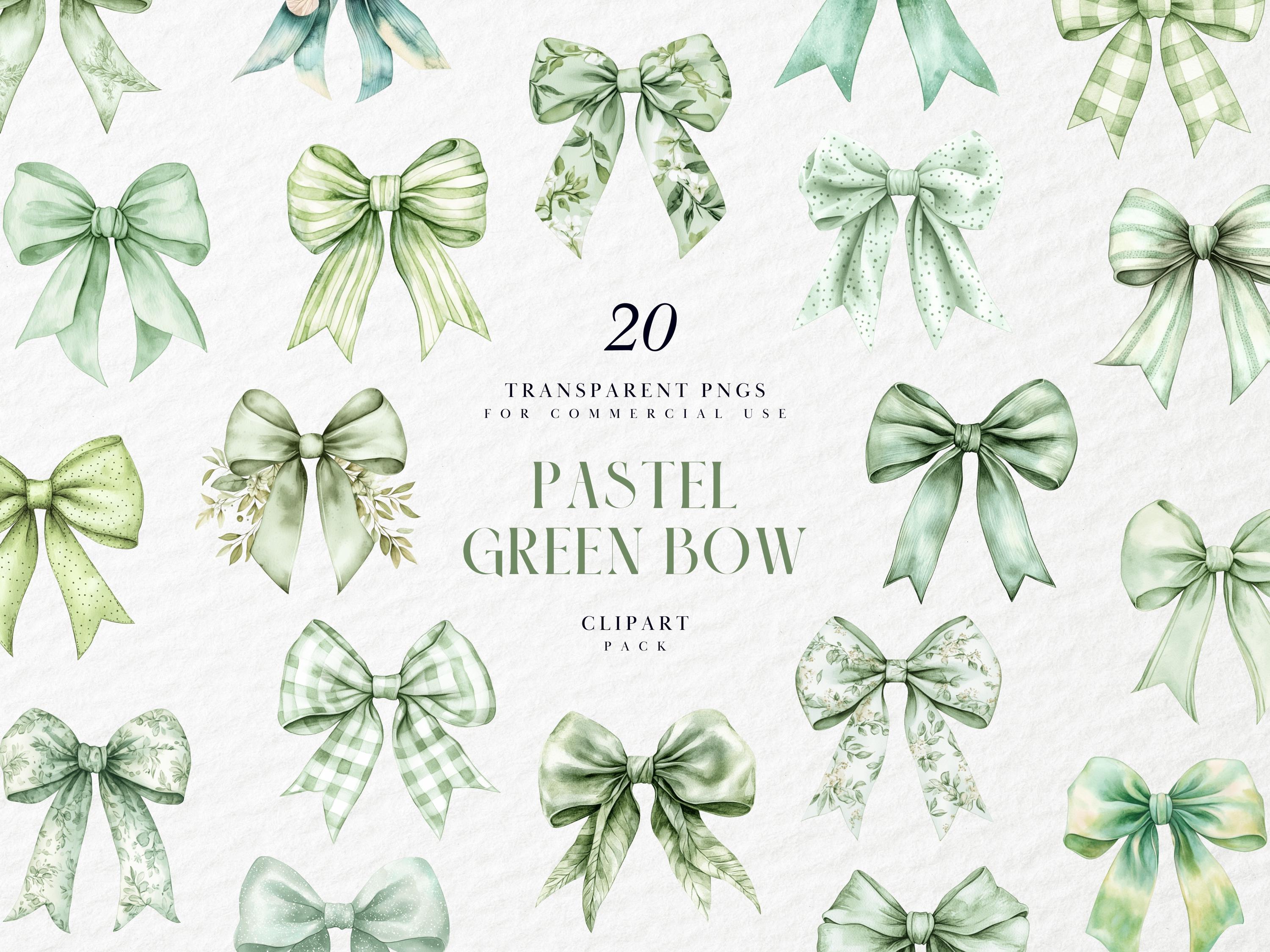 Watercolor Pastel Green Bow Clipart, Light Green Bows, Soft Ribbon Bow ...