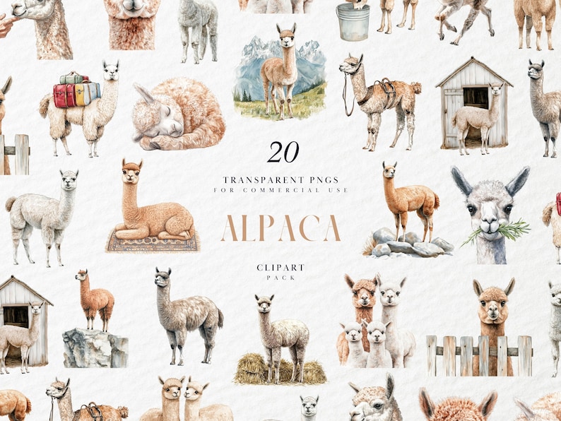 Watercolor Alpaca Clipart, Cute Boho Peruvian Portrait, Baby Farm ...