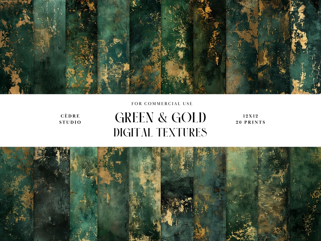 Green and Gold Digital Textures, Green and Golden Digital Papers ...
