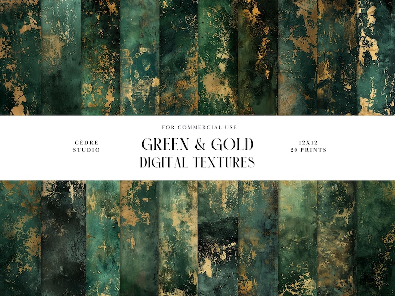 Green and Gold Digital Textures, Green and Golden Digital Papers ...