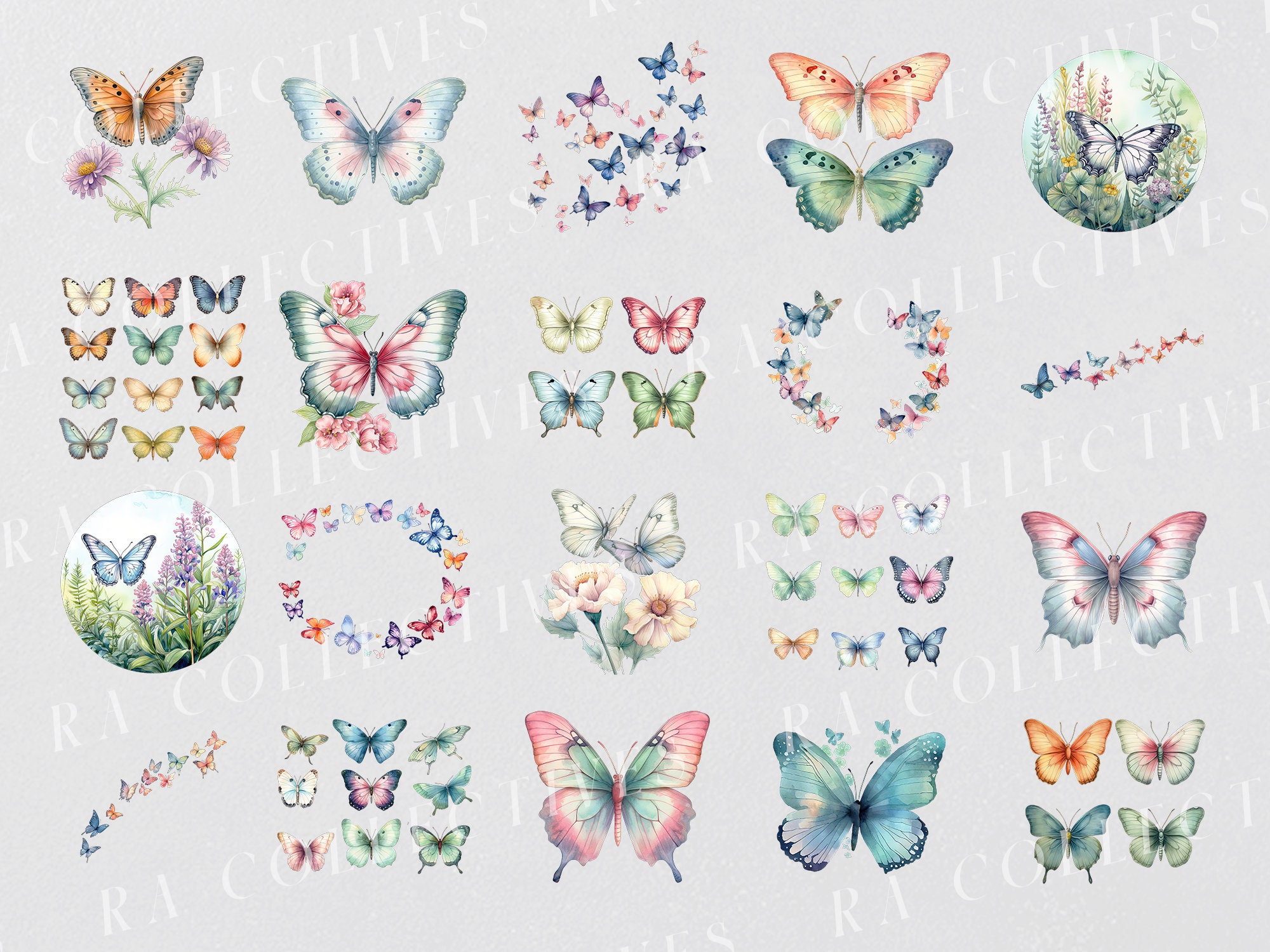 Watercolor Pastel Butterflies Clipart Butterfly Clipart - Etsy