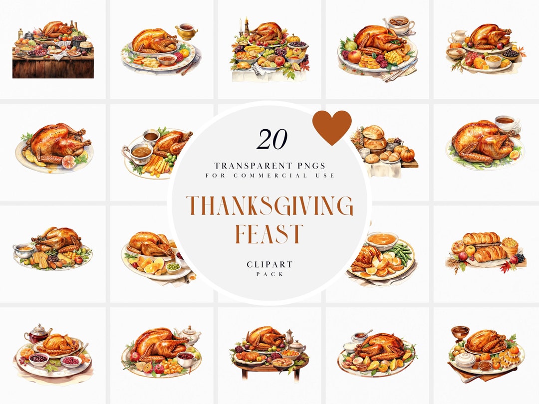 Watercolor Thanksgiving Feast Clipart, Thanksgiving Dinner Clipart ...