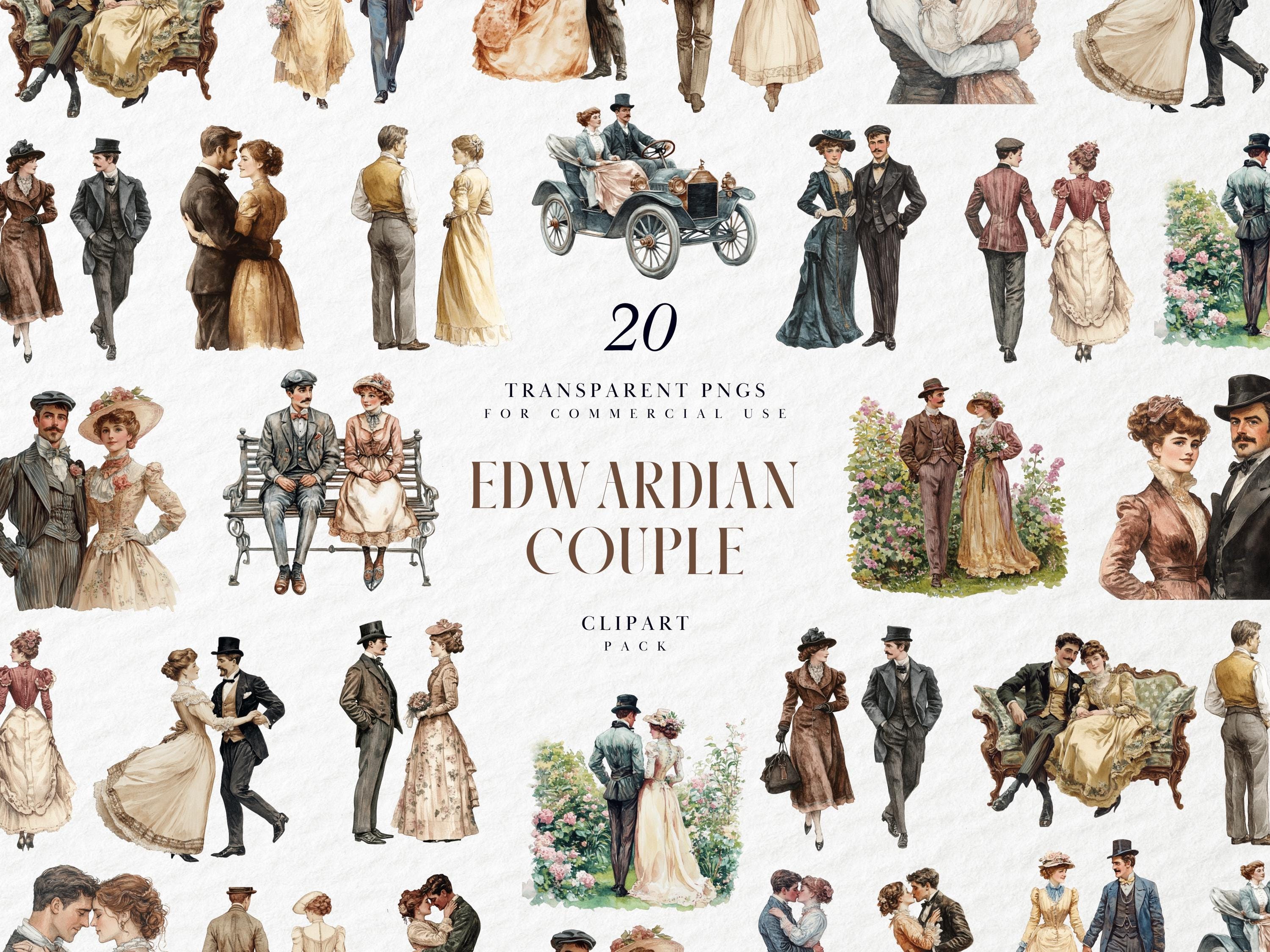 Watercolor Edwardian Couple Clipart, Antique Romance Art, Vintage ...
