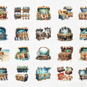 Watercolor Lost Ocean Treasure Clipart, Magical Ocean Treasure Chest ...
