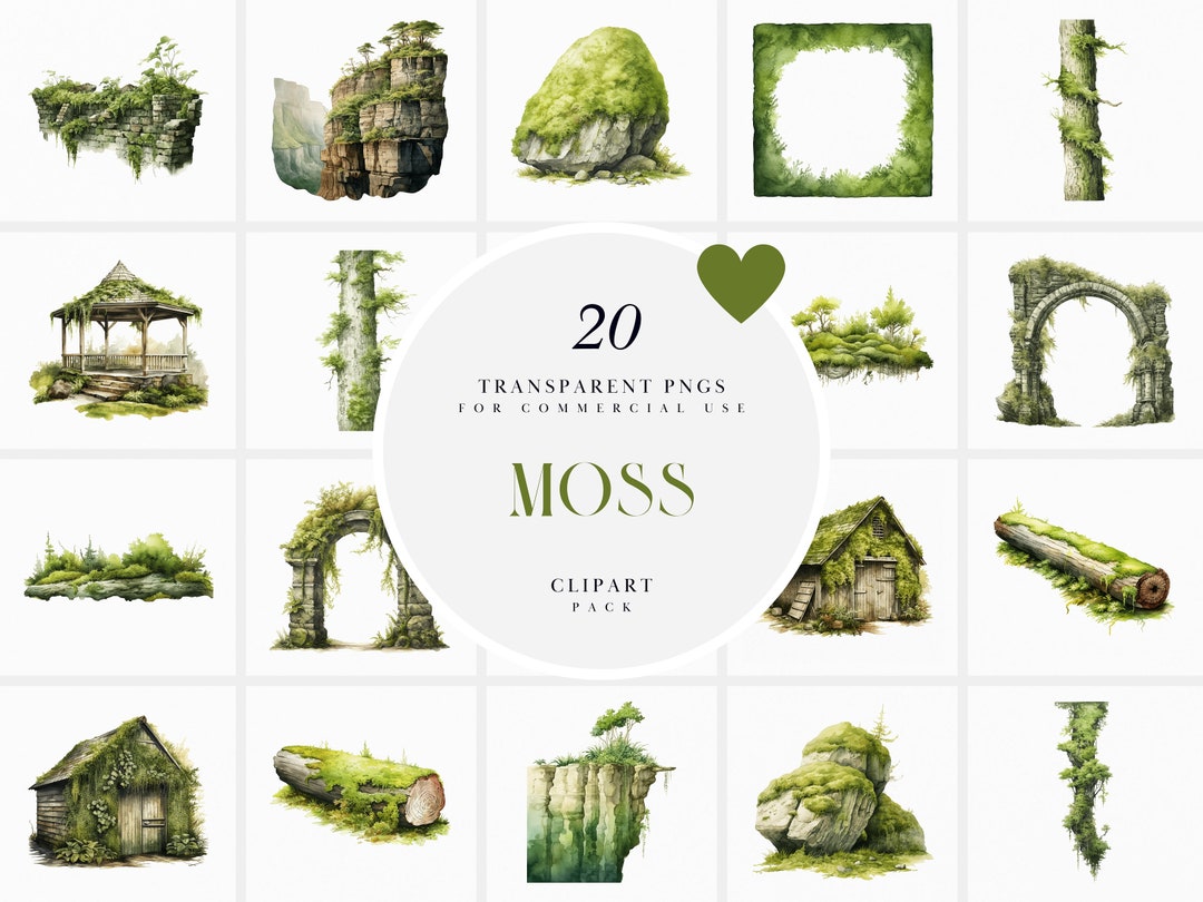 Watercolor Moss Clipart, Moss Plant Clipart, Green Mossy Rocks Clipart ...