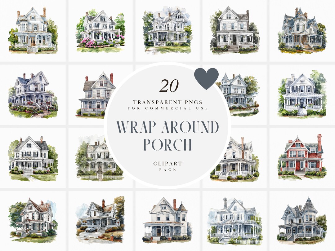 Watercolor Wrap Around Porch Clipart, Classic Southern American House ...