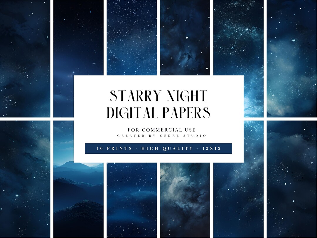 Starry Night Digital Papers, Stars in the Sky Digital Patterns, Dark ...