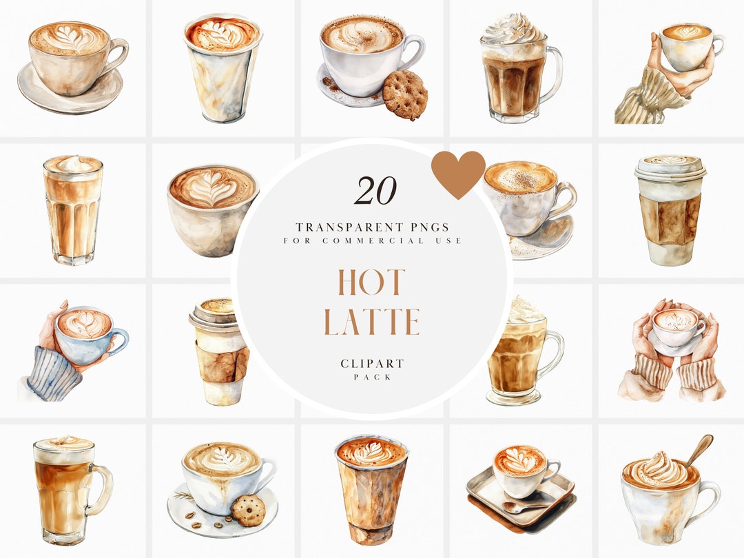 Watercolor Hot Latte Clipart, Hot Lattes Clipart, Cup of Hot Latte ...