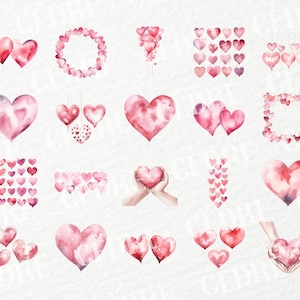 Watercolor Pink Hearts Clipart, Pink Heart Clipart, Heart Shape Clipart ...