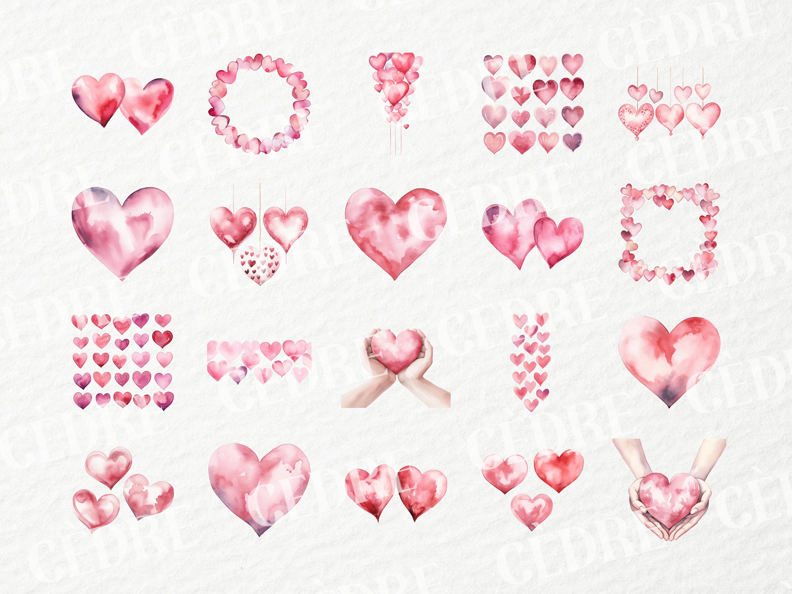 Watercolor Pink Hearts Clipart, Pink Heart Clipart, Heart Shape Clipart ...