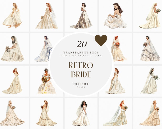 Vintage Brides Clipart Bundle Retro Wedding 1950s Bride Digital Image ...