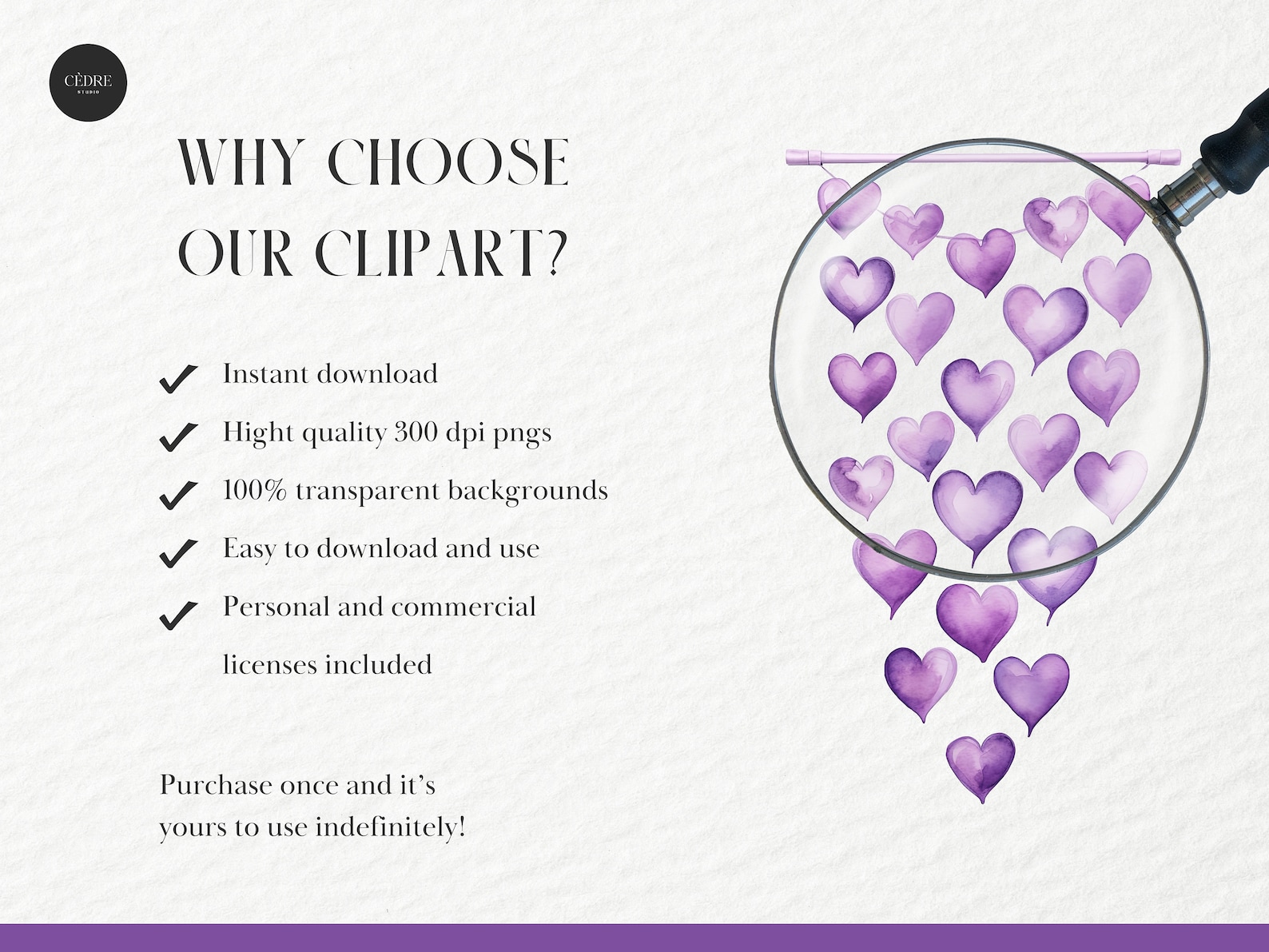 Watercolor Purple Hearts Clipart, Purple Heart Clipart, Heart Shape ...