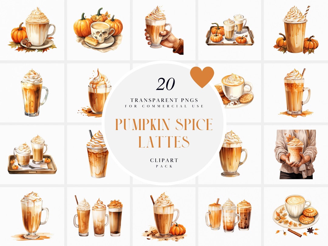 Watercolor Pumpkin Spice Lattes Clipart, Cup of Iced Latte Clipart ...