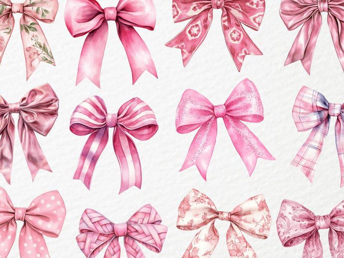 Watercolor Pink Bow Clipart, Pink Hair Bows Clipart, Pink Ribbon ...