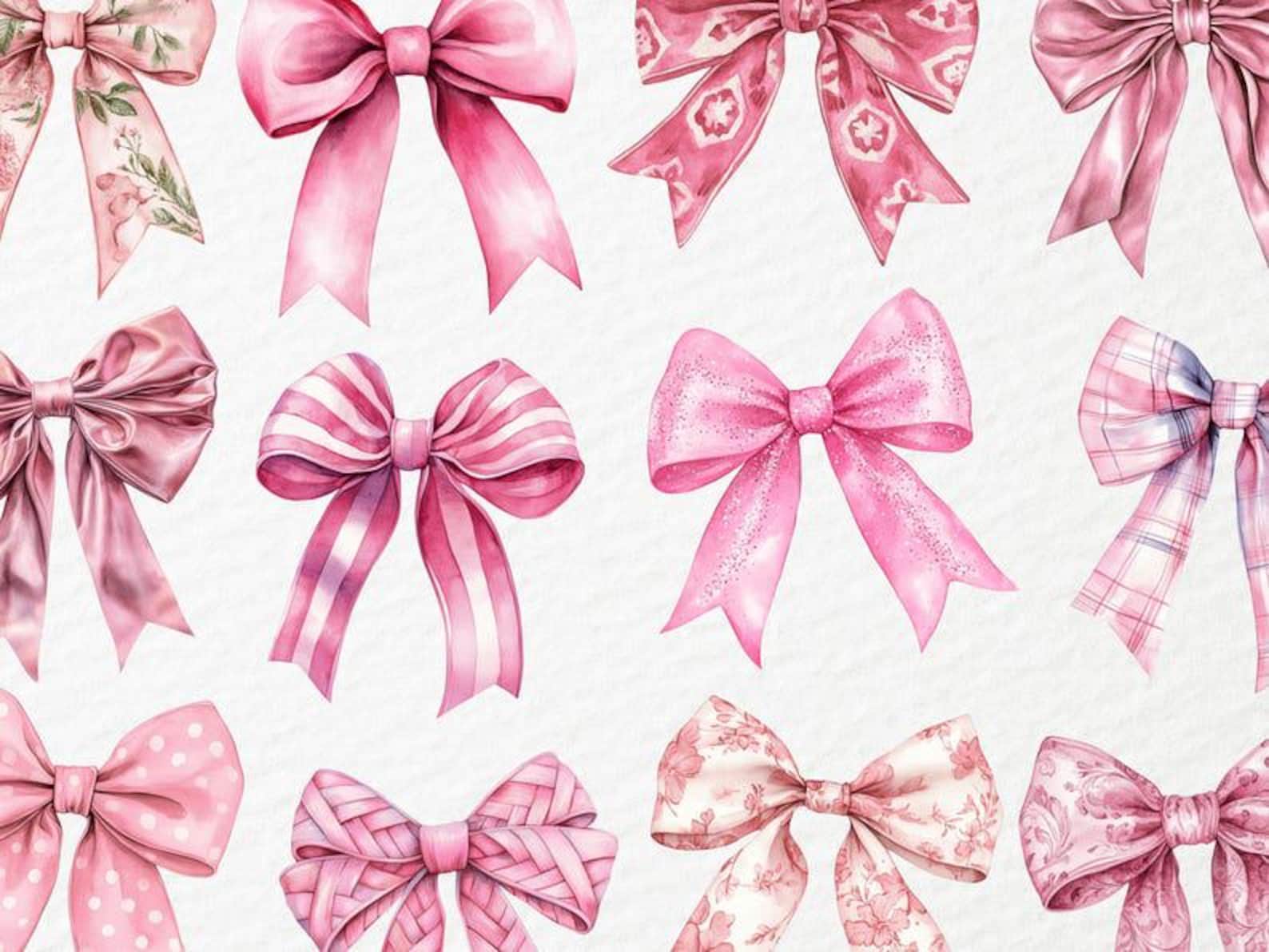 Watercolor Pink Bow Clipart, Pink Hair Bows Clipart, Pink Ribbon ...