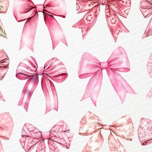 Watercolor Pink Bow Clipart, Pink Hair Bows Clipart, Pink Ribbon ...