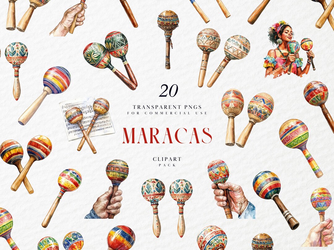 Watercolor Maracas Clipart, Shaker Shac Shac Clipart, Rattle Percussion ...