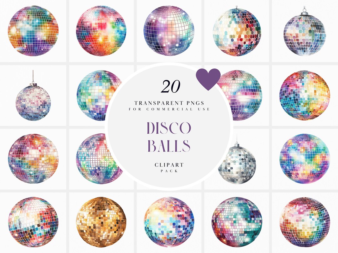 Watercolor Shimmering Disco Ball Clipart, Holographic Groovy Disco ...