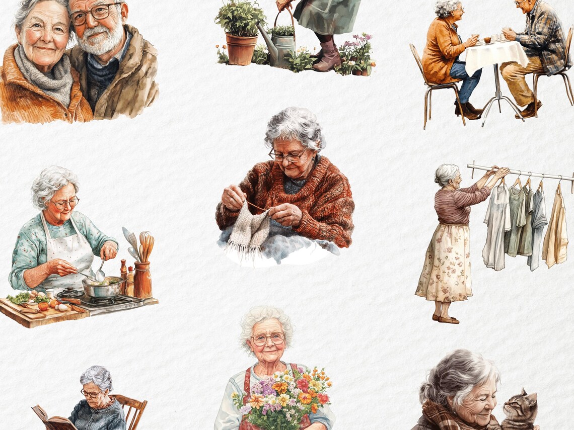 Watercolor Old Lady Clipart, Kind Grandma, Cute Old Woman, Elderly ...
