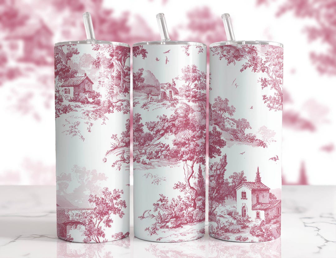 20 Oz Skinny Tumbler Wrap, Pink Toile, French Country Style, Straight ...