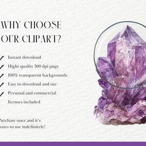 Watercolor Amethyst Clipart, Crystal Amethyst Stone Clipart, Violet ...