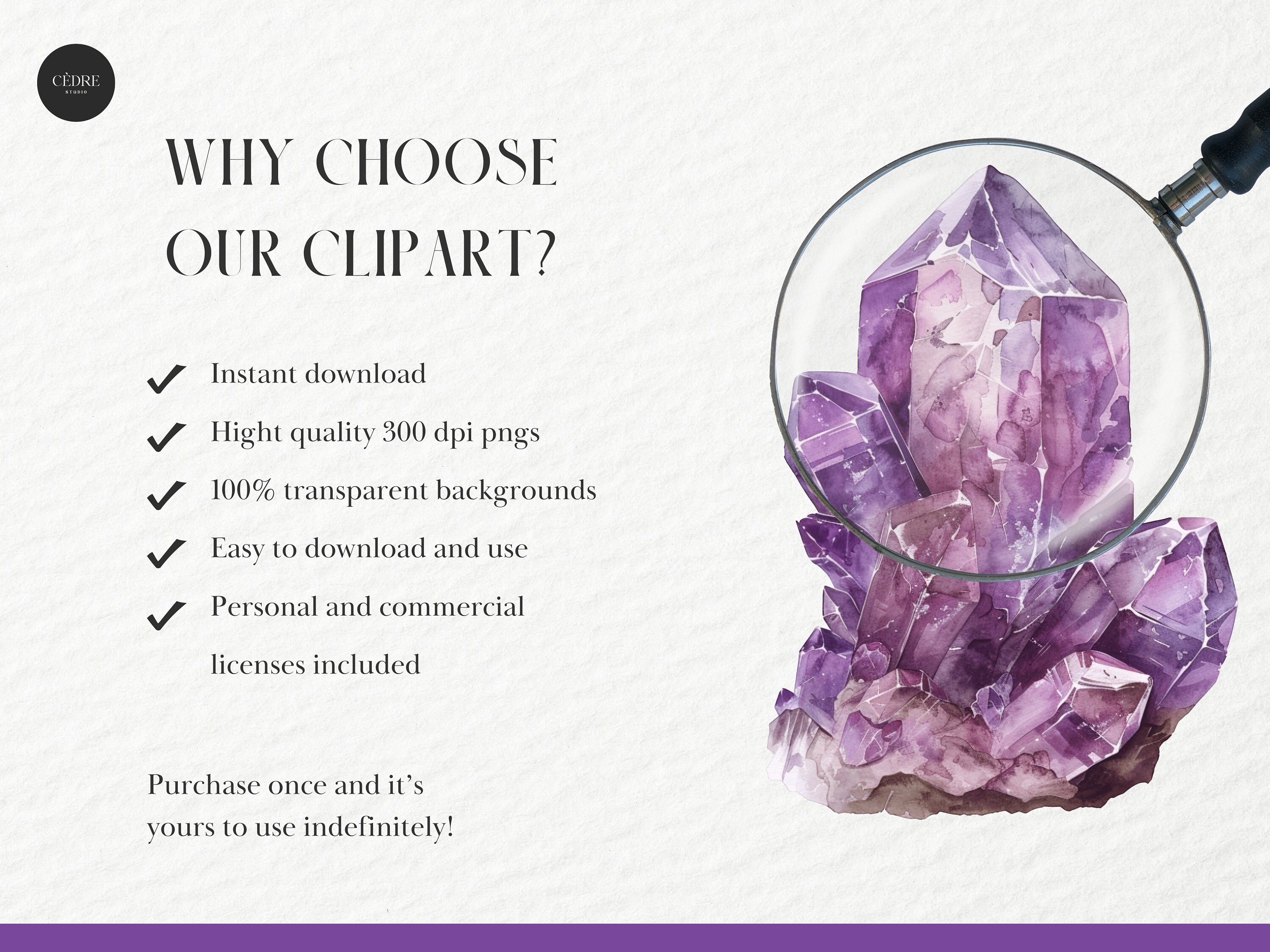 Watercolor Amethyst Clipart, Crystal Amethyst Stone Clipart, Violet ...