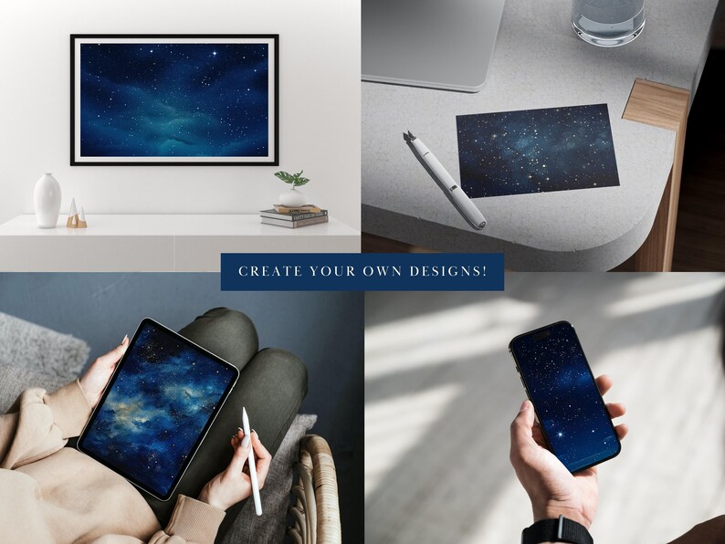 Starry Night Sky Digital Papers, Dark Starry Night Digital Patterns ...