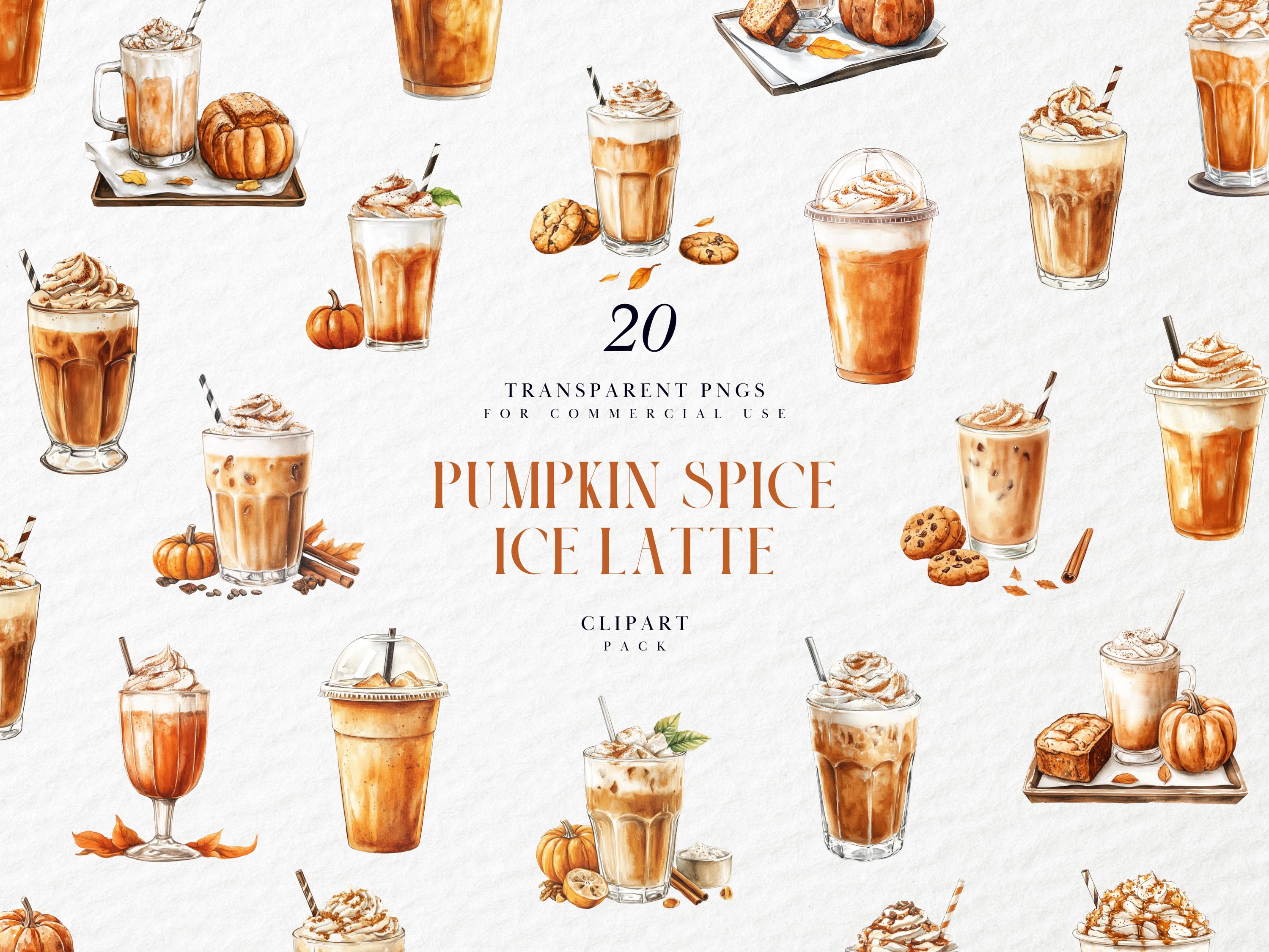 Watercolor Iced Pumpkin Spice Latte Clipart, Cup of Iced Lattes, Autumn ...