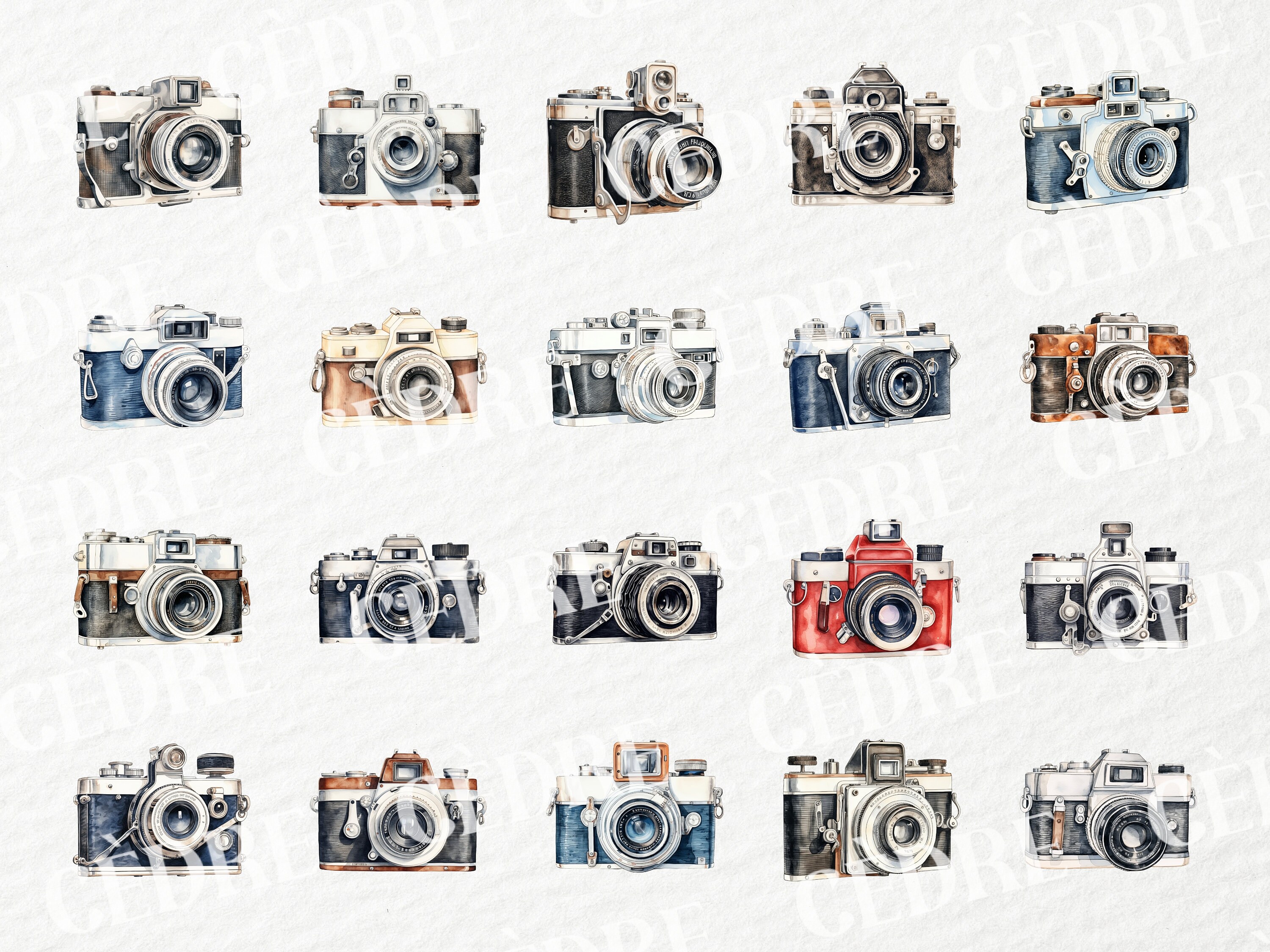 Watercolor Retro Camera Clipart, Vintage Cameras Clipart, Old DSL ...