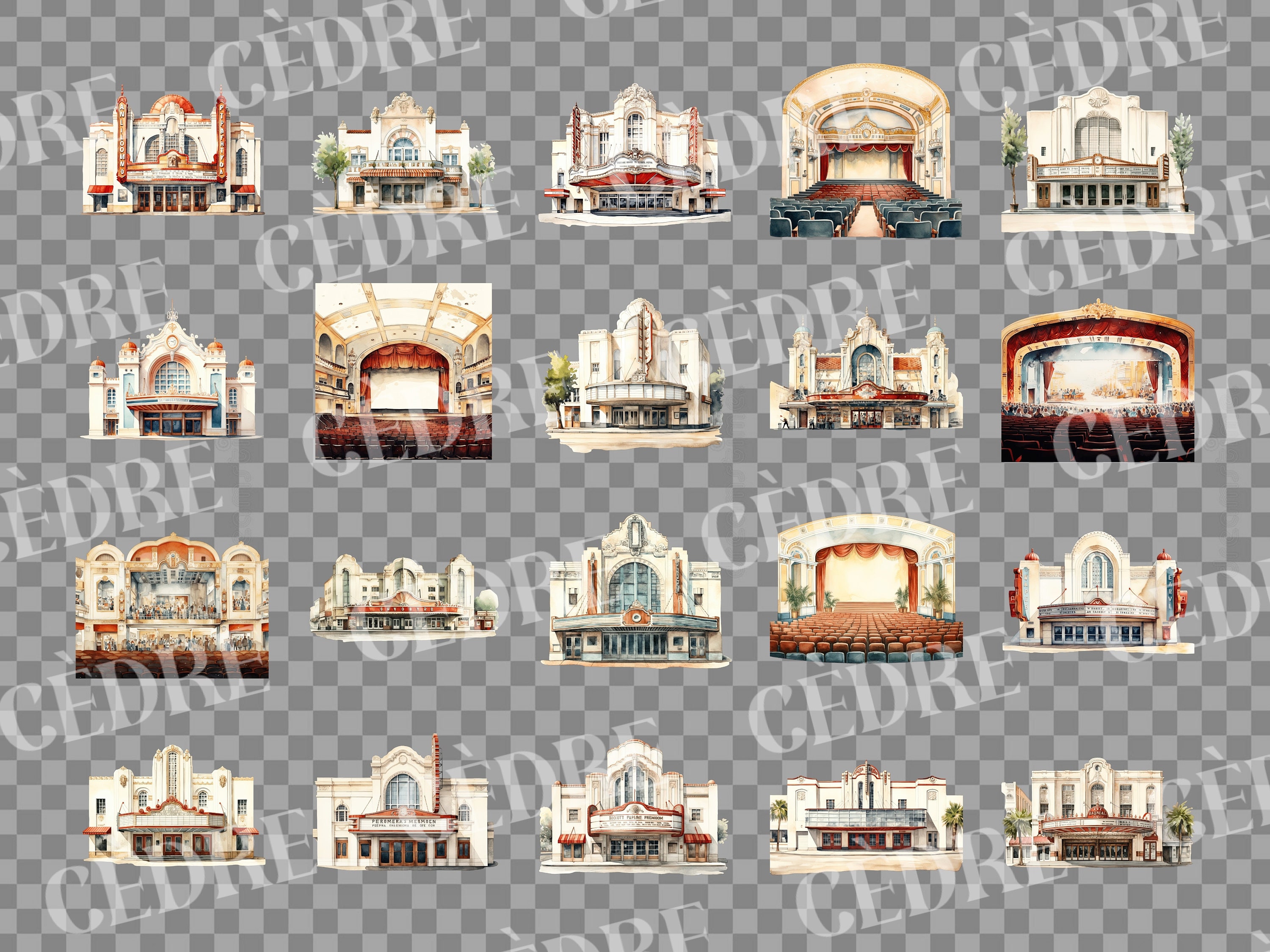 Watercolor Movie Theater Clipart, Theatre Movie Cinema Clipart ...