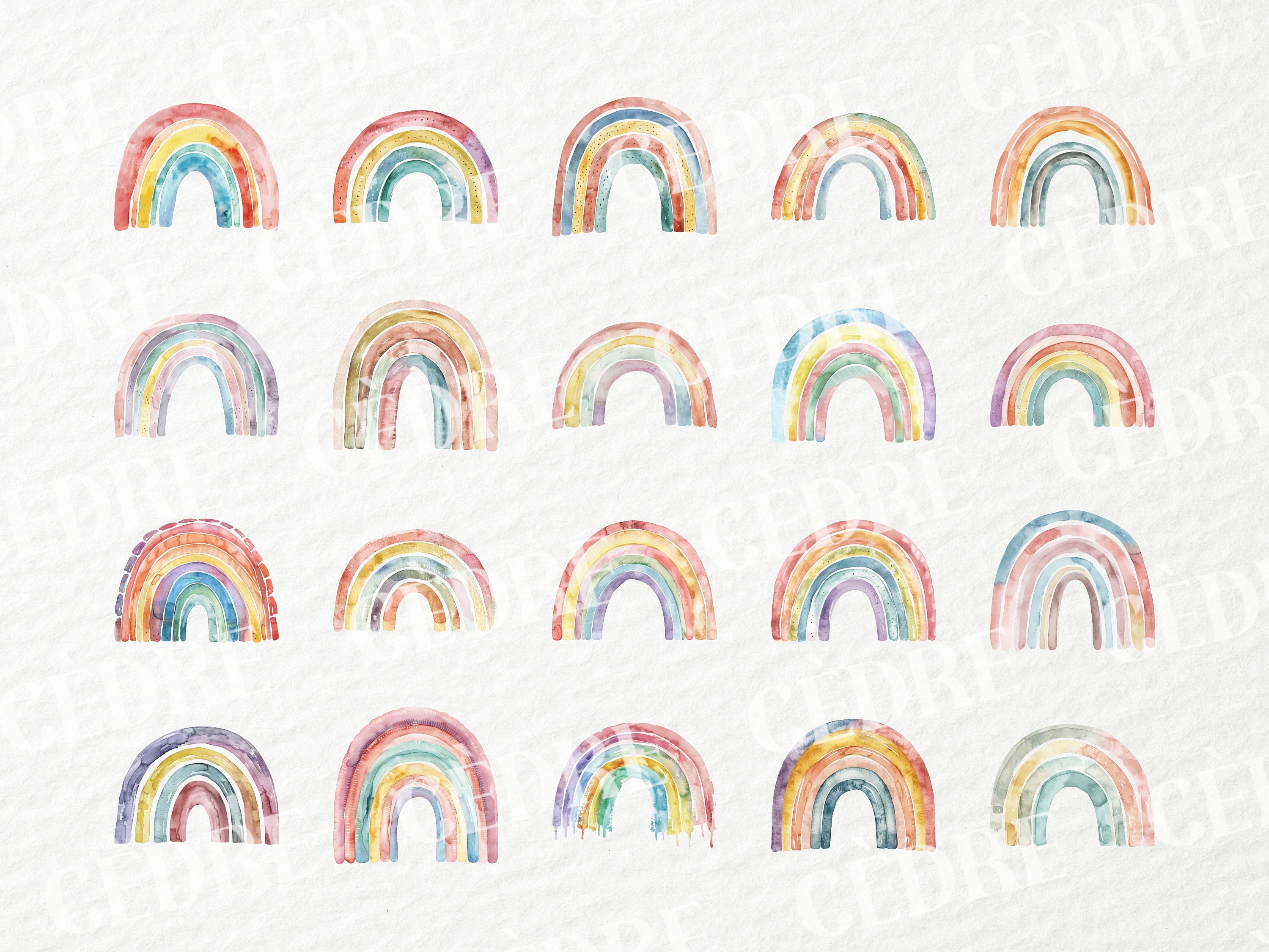 Watercolor Boho Rainbow Clipart, Cute Neutral Coloured Rainbows ...