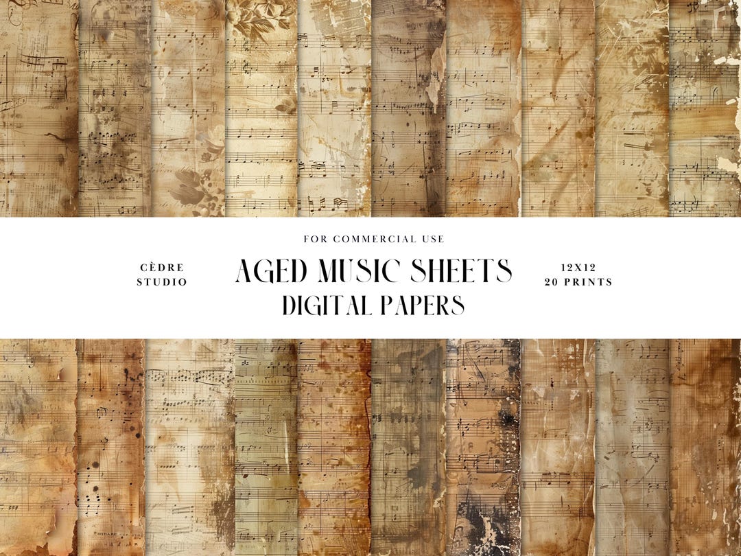 Aged Music Sheets Digital Papers, Stained Old Musical Paper Digital ...