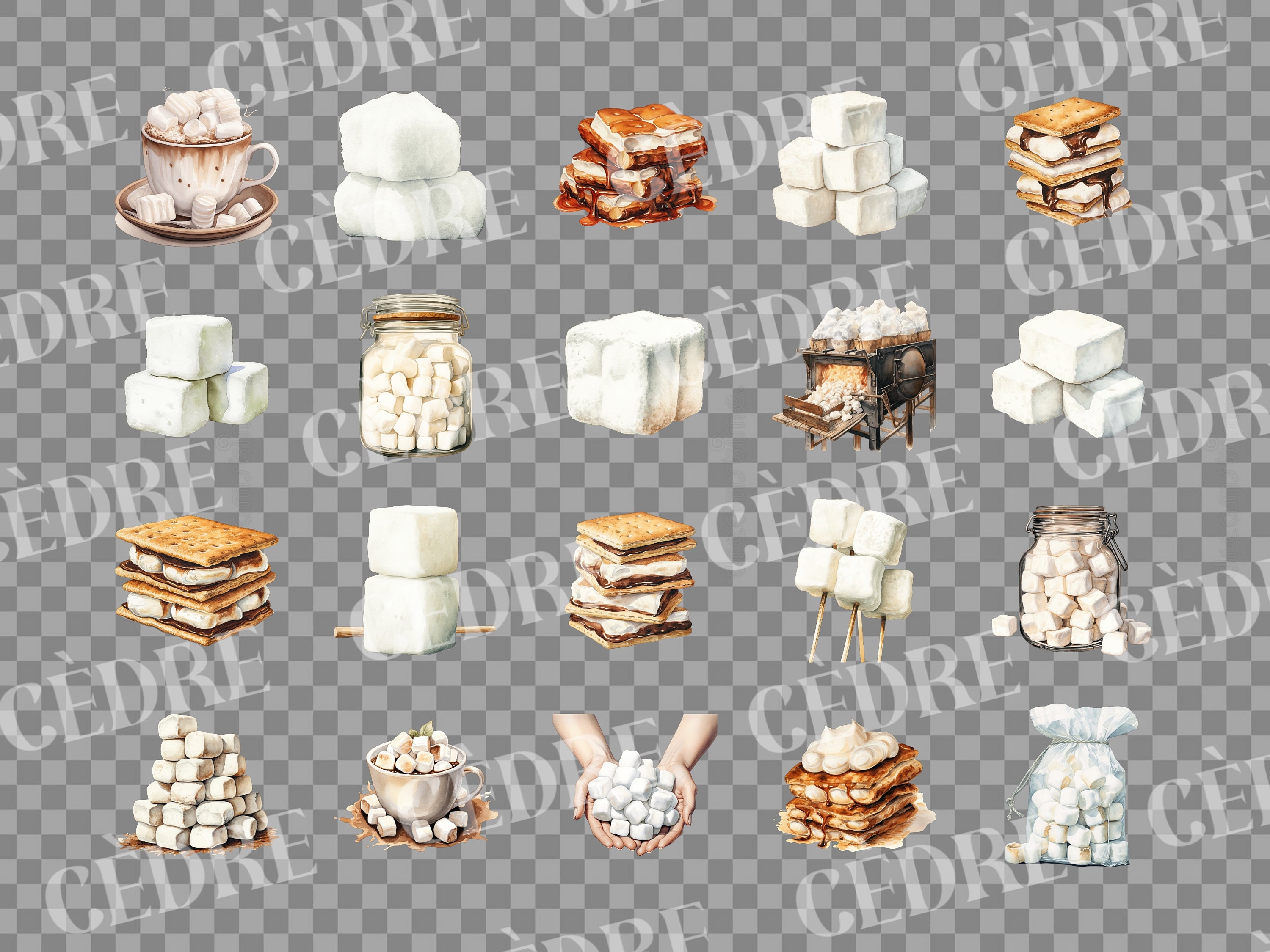 Watercolor Marshmallows Clipart, Fluffy White Marshmallow Clipart ...