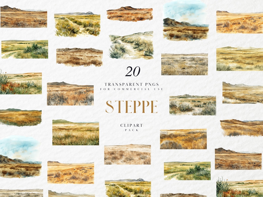 Watercolor Steppe Clipart, Prairie Grasslands, Farm Land, Nature ...