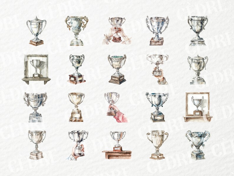 Watercolor Silver Trophy Clipart, Victory Clipart, Winners Silver ...