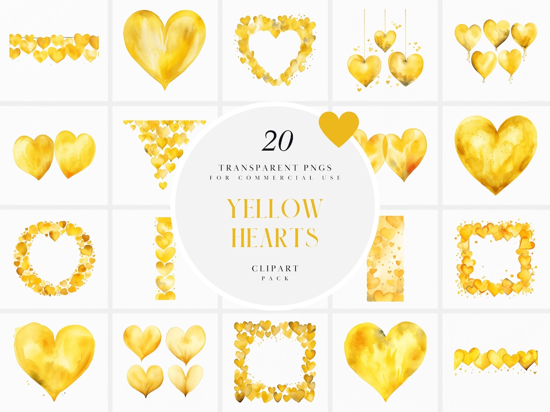 Watercolor Yellow Hearts Clipart, Yellow Heart Clipart, Heart Shape ...