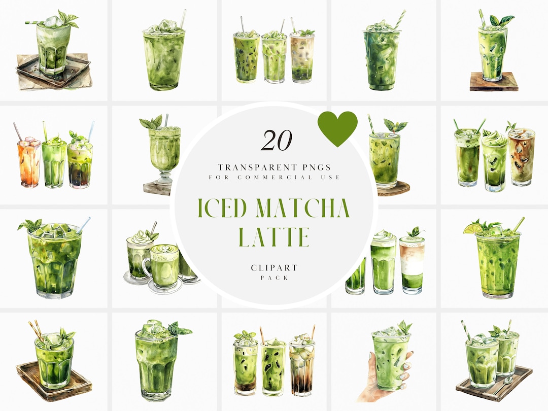 Watercolor Iced Matcha Clipart, Cold Green Matcha Tea, Traditional ...