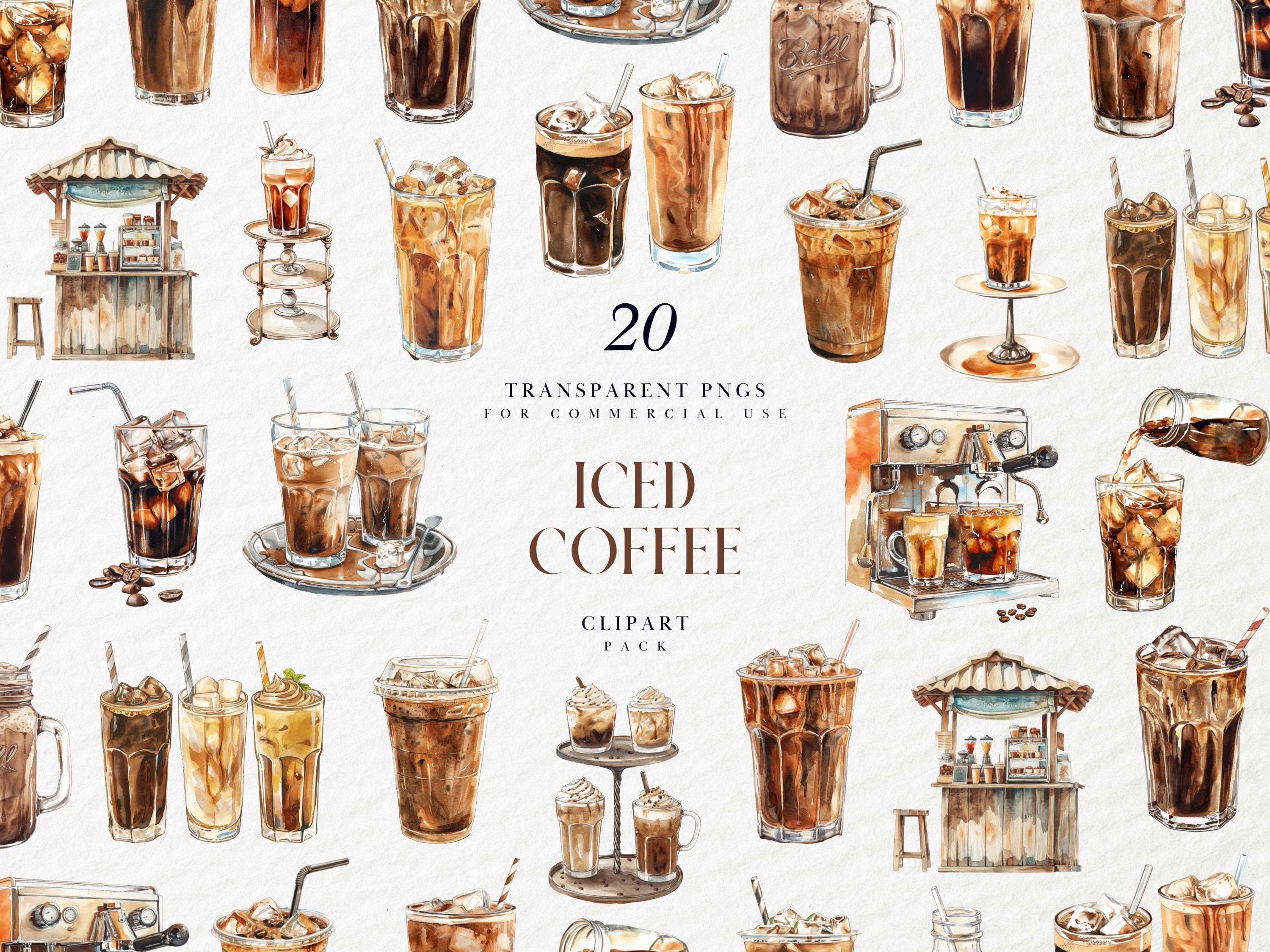Watercolor Iced Coffee Clipart, Creamy Cold Brew Latte With Ice ...