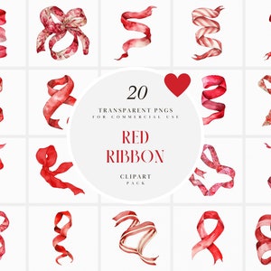 Watercolor Red Ribbon Clipart, Red Ribbons Clipart, Decorative Elements ...