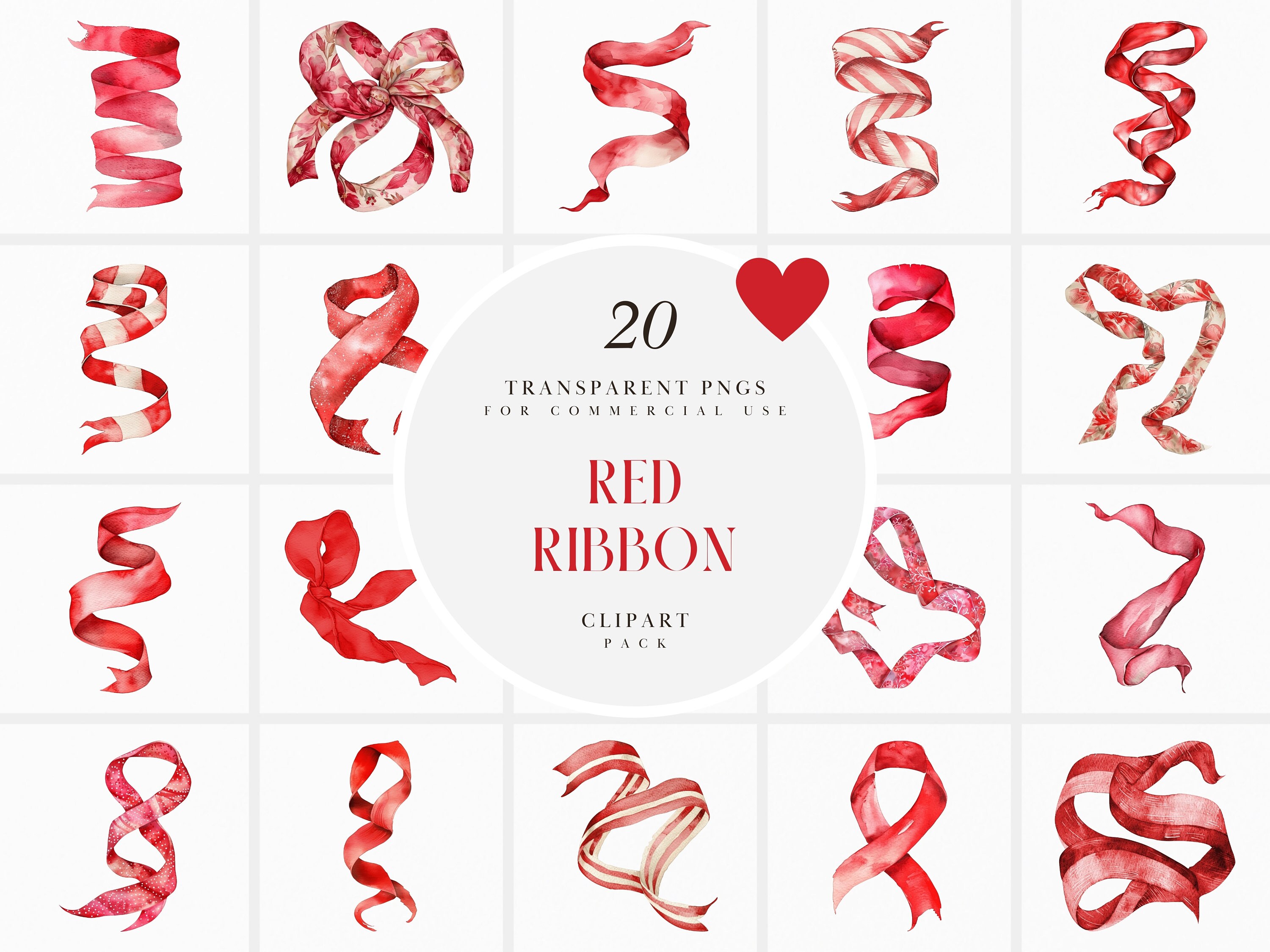 Watercolor Red Ribbon Clipart, Red Ribbons Clipart, Decorative Elements ...