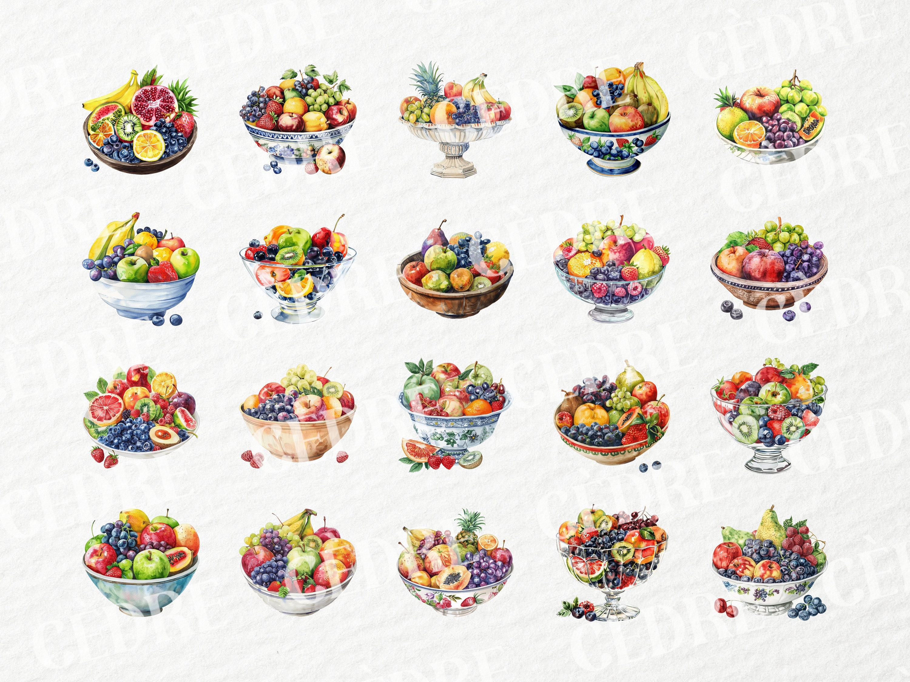 Watercolor Fruit Bowl Clipart, Refreshing Fruit Salad, Healthy, Summer ...