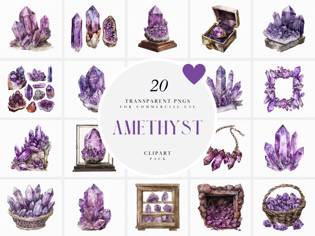 Watercolor Amethyst Clipart, Crystal Amethyst Stone Clipart, Violet ...