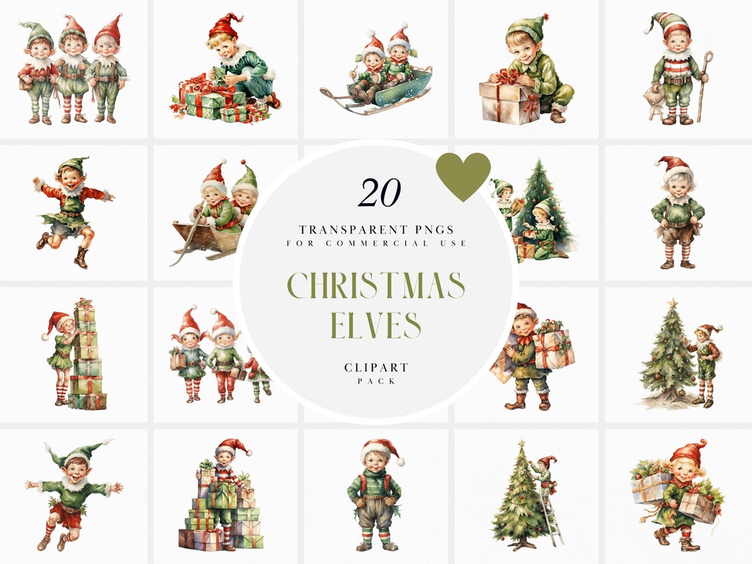 Watercolor Cute Christmas Elves Clipart, Green Christmas Elf Clipart ...