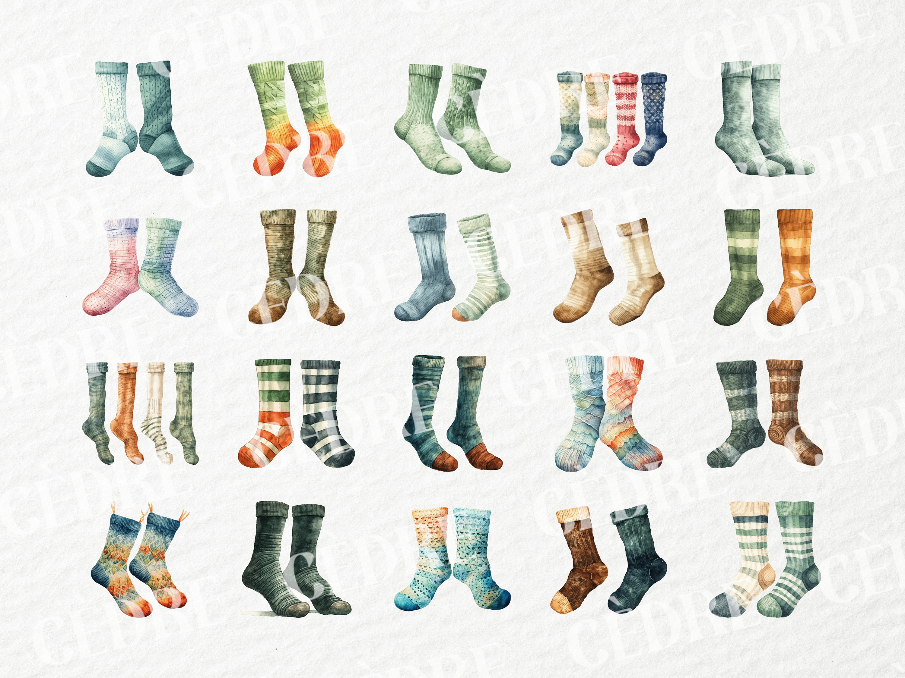 Watercolor Cozy Socks Clipart, Fluffy Socks, Colorful Funny Socks ...
