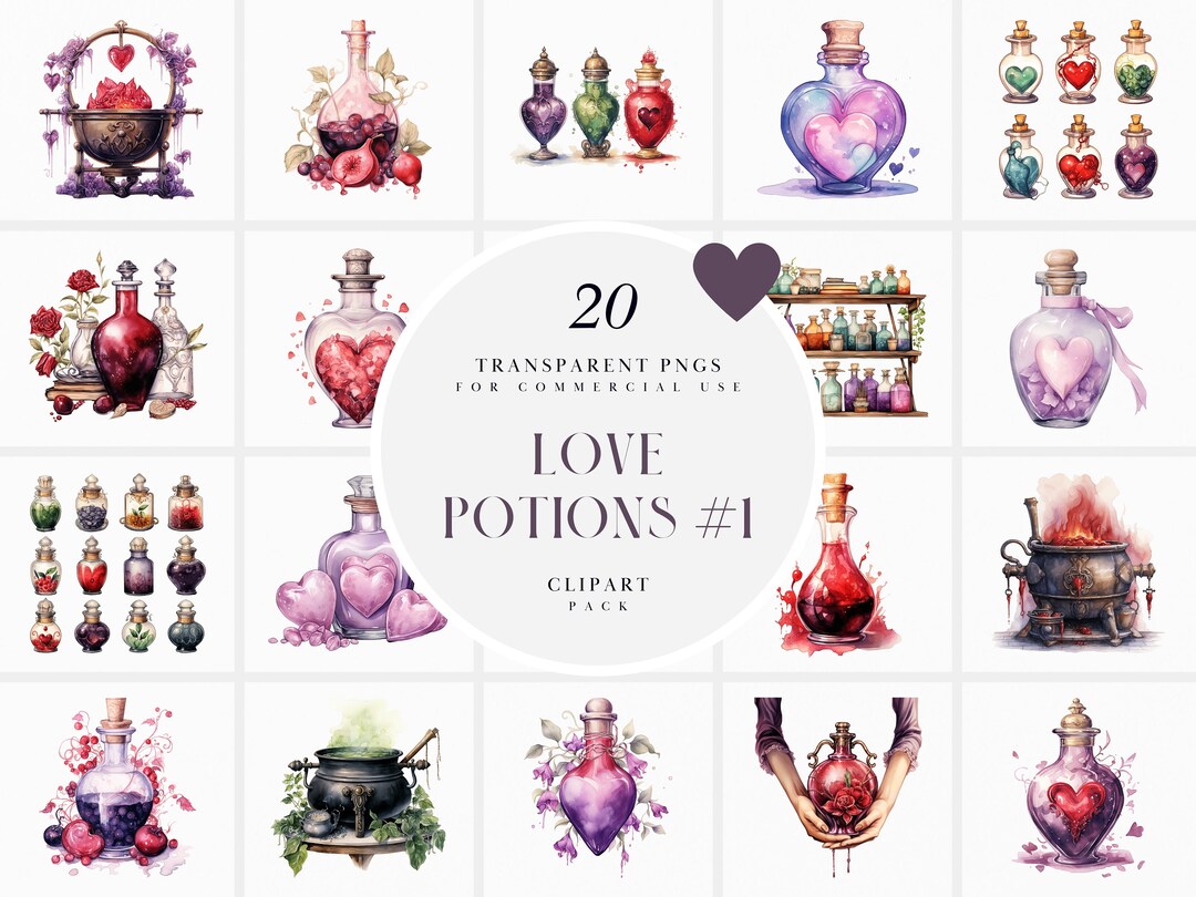 Watercolor Love Potion Clipart, Magical Love Potions Clipart ...