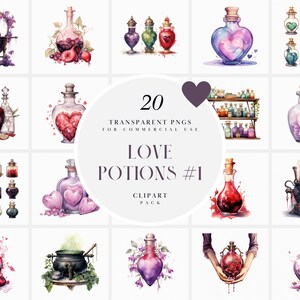 Watercolor Love Potion Clipart, Magical Love Potions Clipart ...